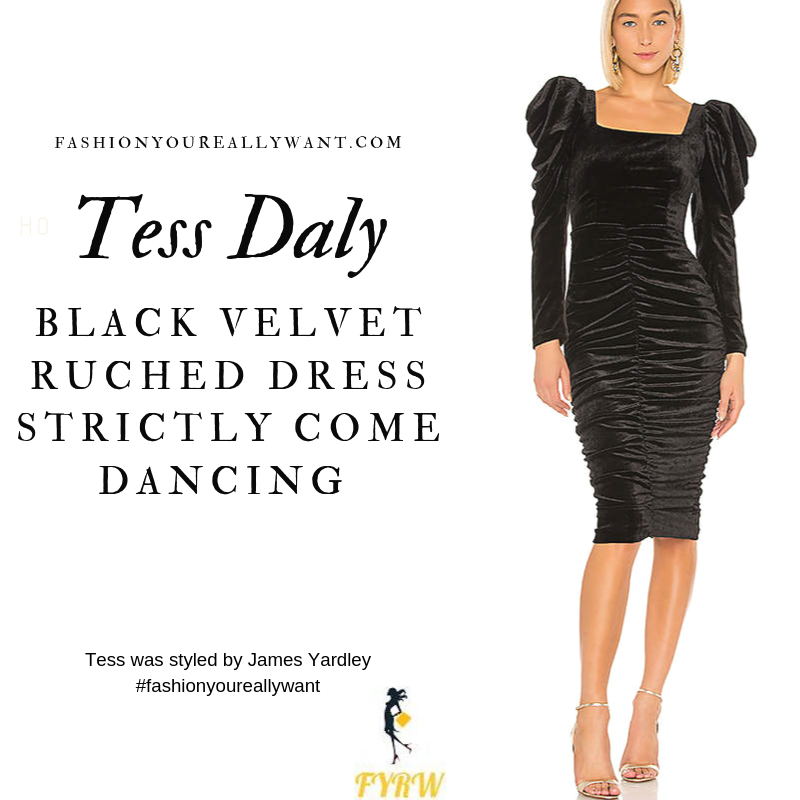 Tess Daly Black Velvet Ruched Dress Strictly Come Dancing Week 3 ...