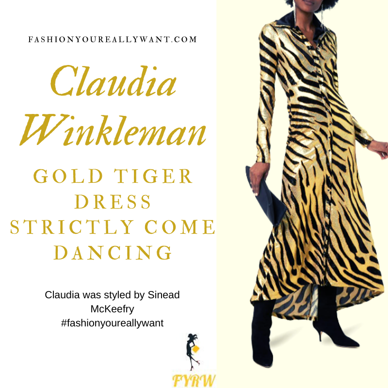 Claudia Winkleman Gold Tiger Dress Strictly Come Dancing Week 9 Results ...