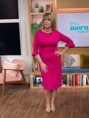 Ruth Langsford Pink Fluted Sleeve Dress This Morning April 2021 ...
