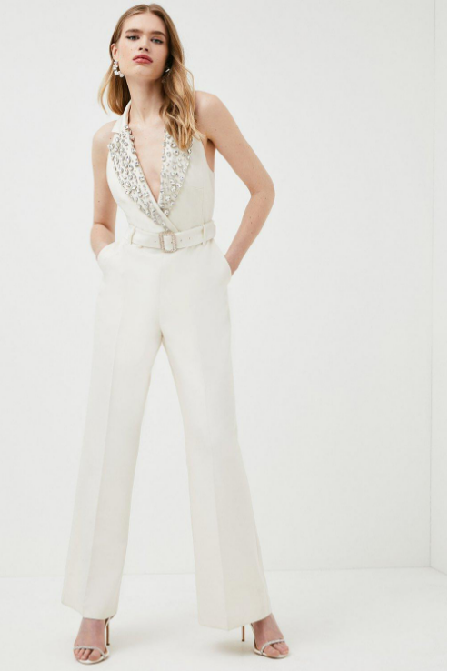 Tess Daly White Crystal Embellished Jumpsuit Strictly Come Dancing ...