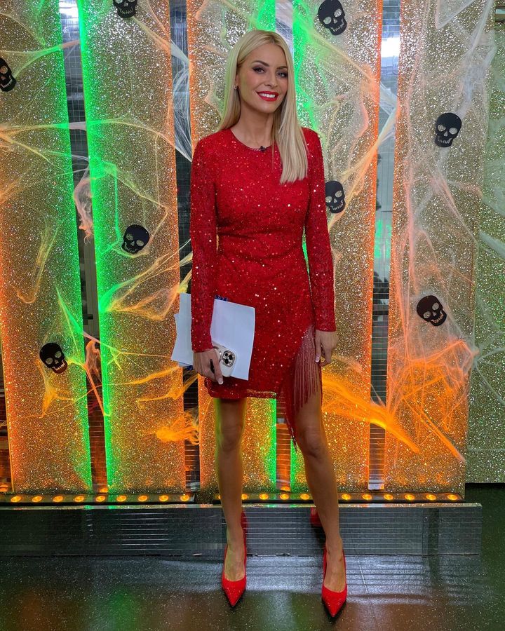 Tess Daly Red Embellished Fringed Dress Strictly Come Dancing Week 6 ...