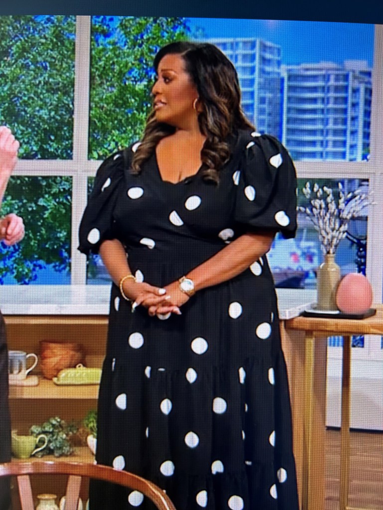 Alison Hammond Black Polka Dot Dress This Morning April 2024 – Fashion ...