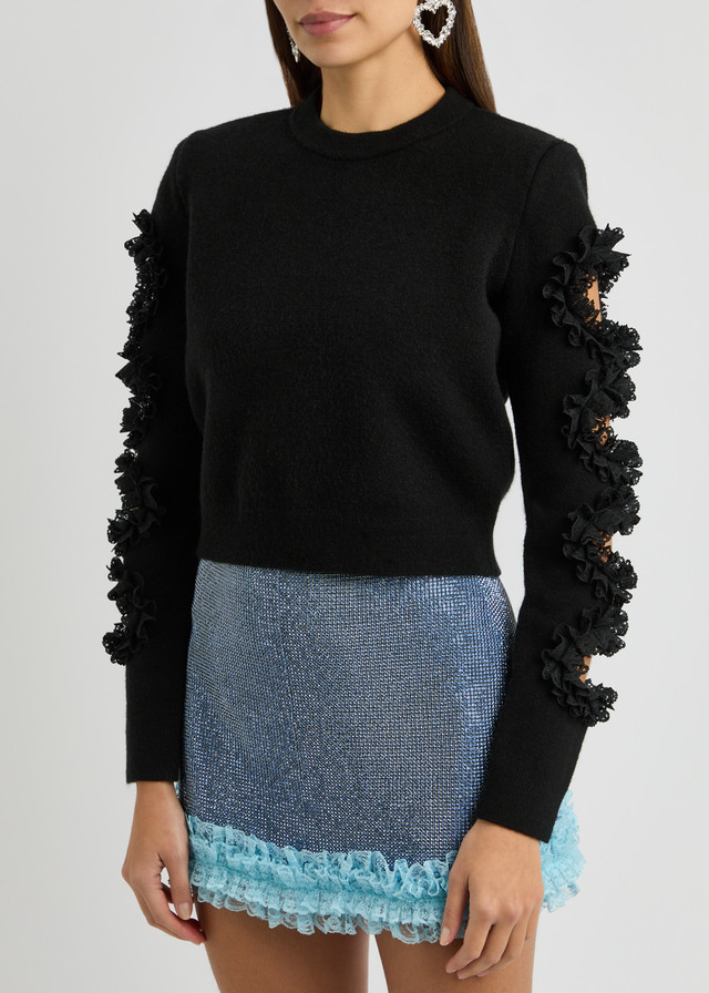 Claudia Winkleman Black Lace Trim Jumper Celebrity Traitors 2025 ...
