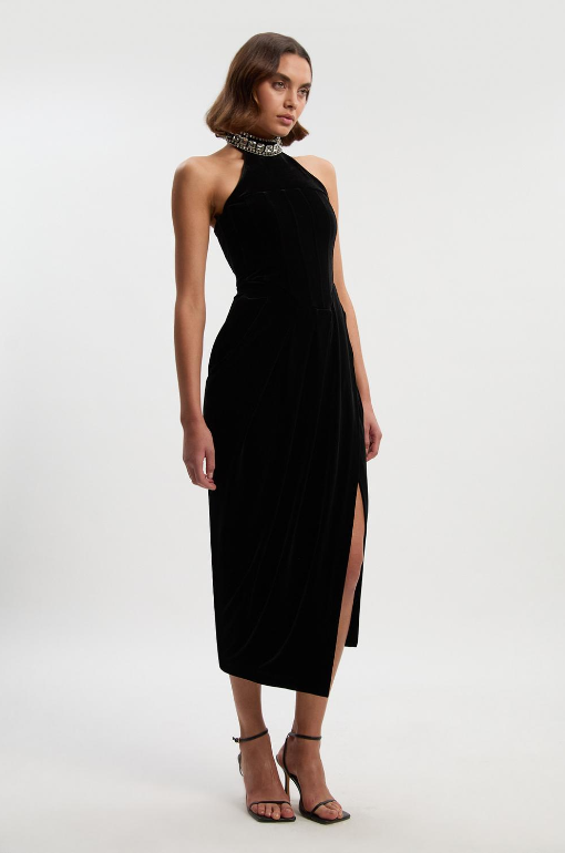 Tess Daly Black Velvet Embellished Neck Dress Strictly Come Dancing ...