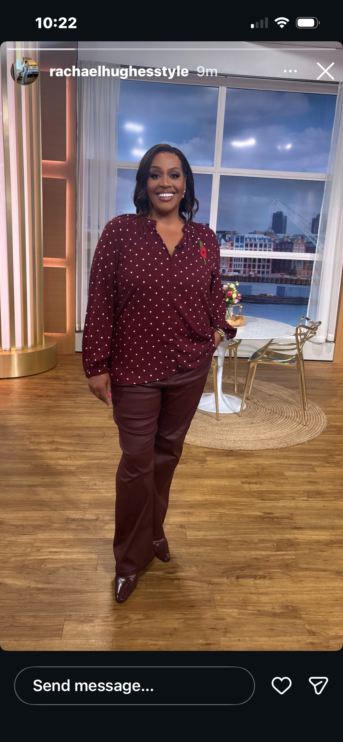 Alison Hammond Burgundy Red Polka Dot Blouse This Morning November 2025 ...